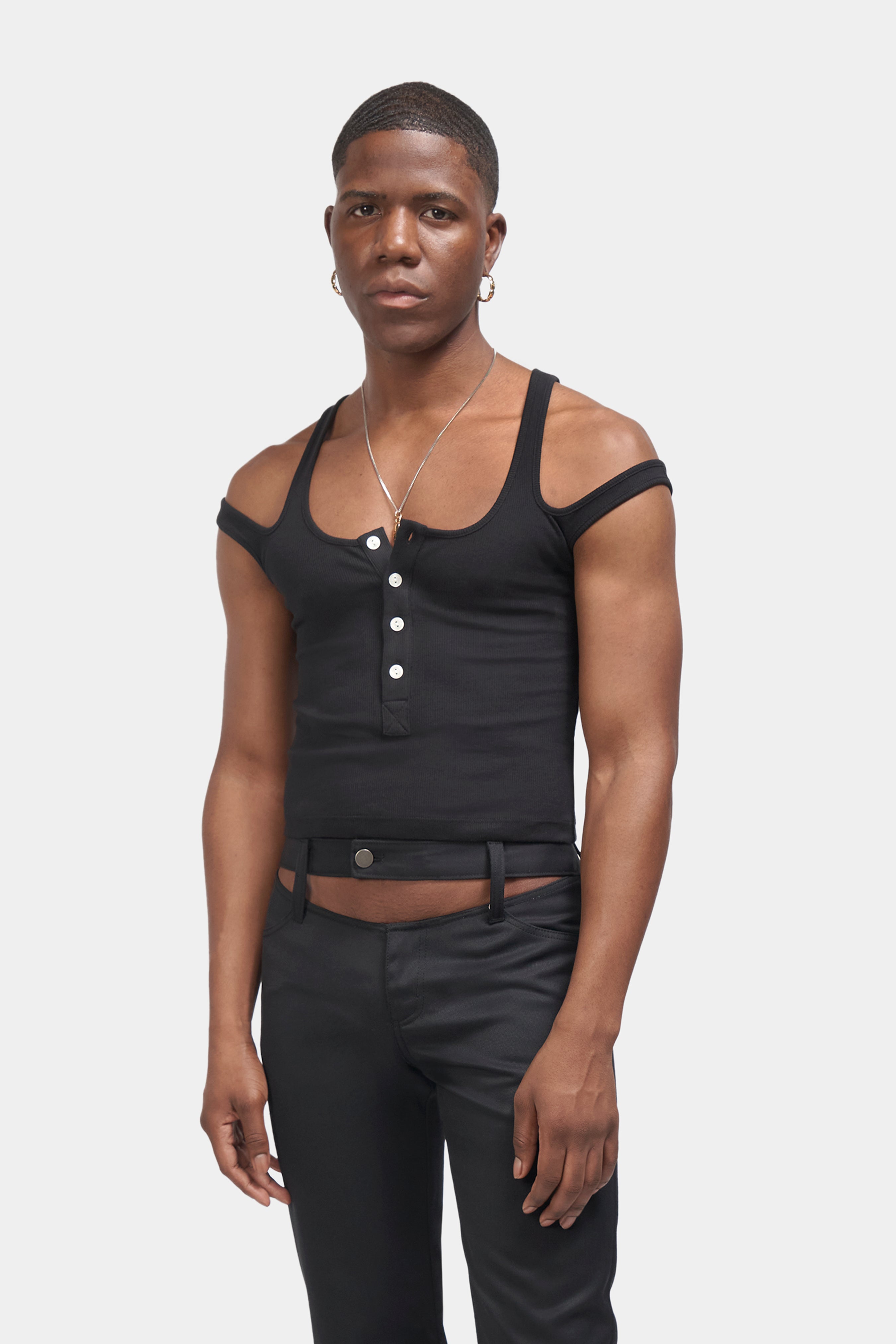 Black "2-Way" Henley Ribbed Tank – K.NGSLEY